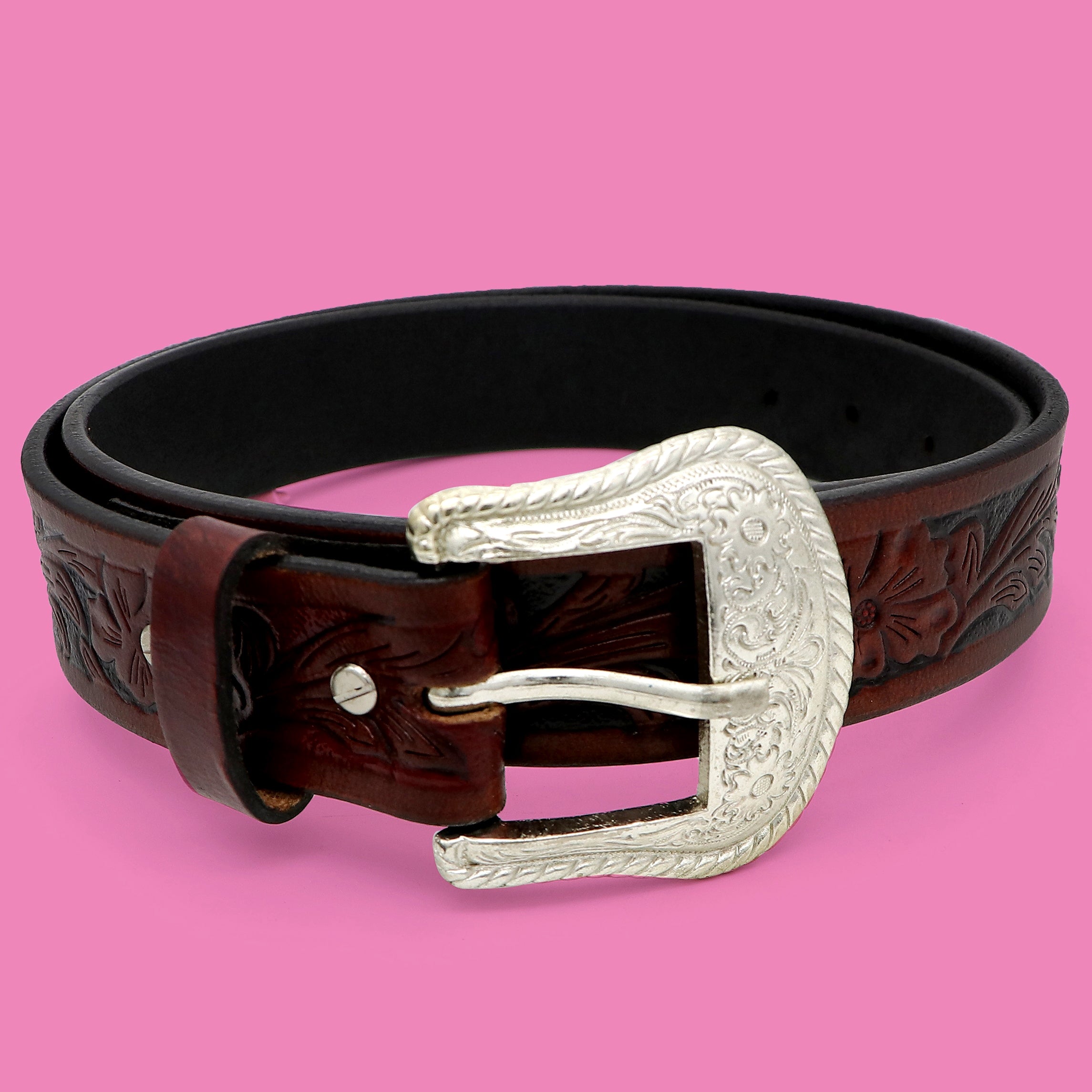 Hemener Men Engraved Metal Buckle Dark Brown Genuine Leather Belt Hemener Men Engraved Metal Buckle Dark Brown Genuine Leather Belt