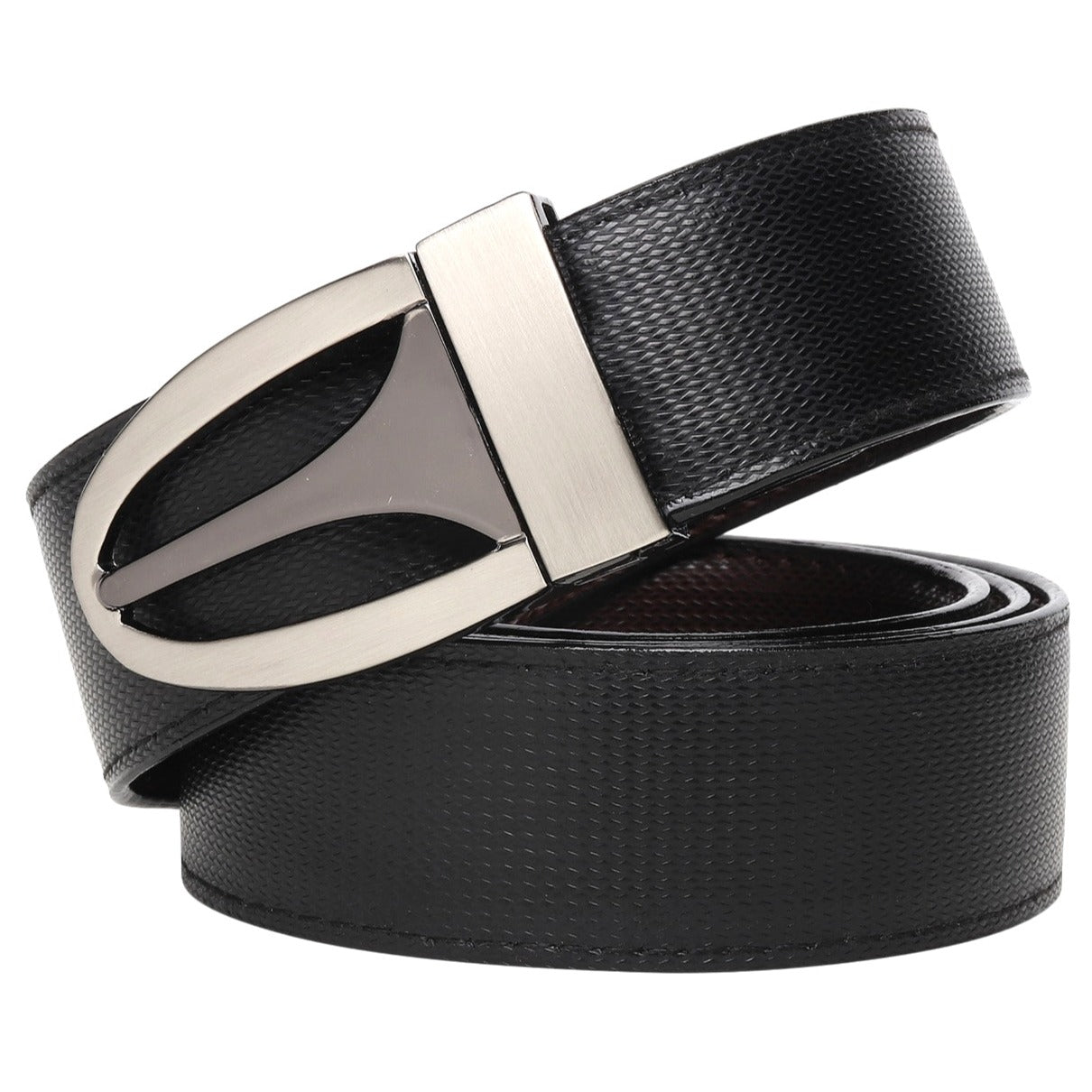 Hemener Men Metal Pin Hole Buckle Black Dark Brown Reversible Vegan Le